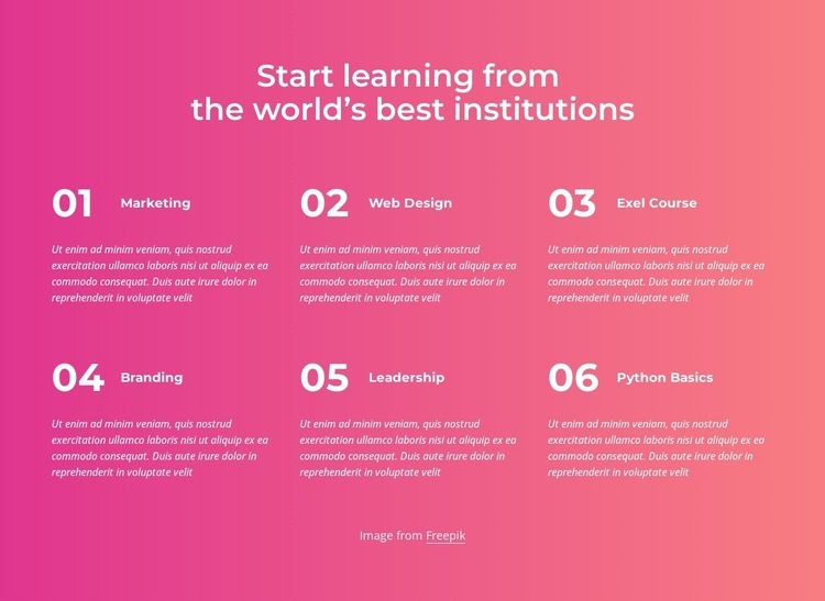 Start learning - Html Code Example by Nicepage