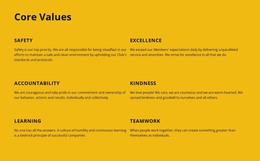 Company core values - Web Page Design by Nicepage