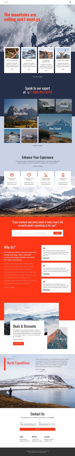 Mountain advanture travel Website Template