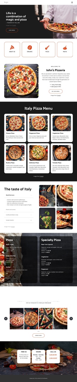 Discover classic and new menu items One Page Template