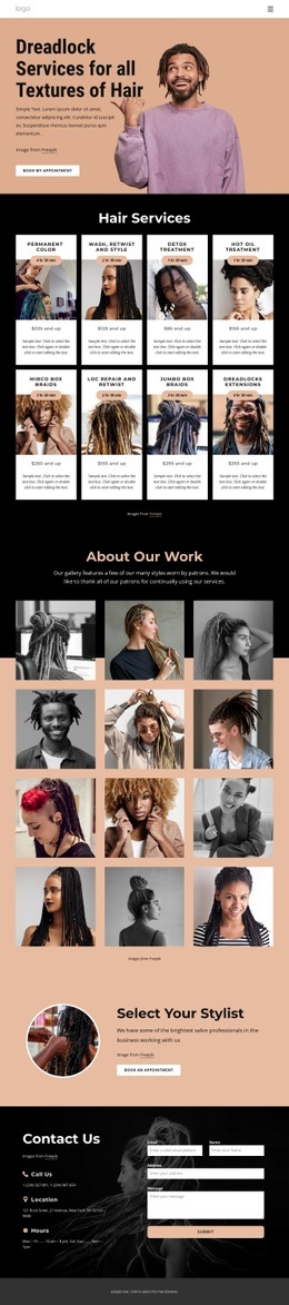 Dreadlock salon services Homepage Design