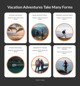 Vacation adventures takes many forms - Html Code Example by Nicepage