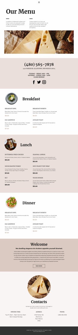 Our lunch menu - Web Page Design by Nicepage