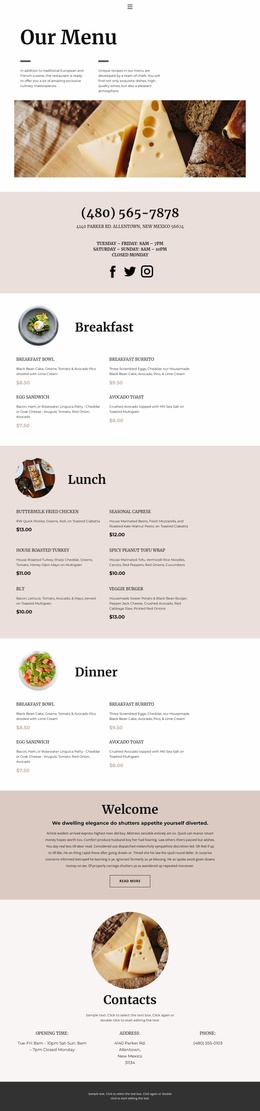 Menu Website Templates | Nicepage