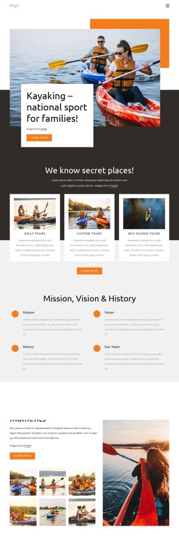 Kayaking - national sport for families - One Page Template by Nicepage