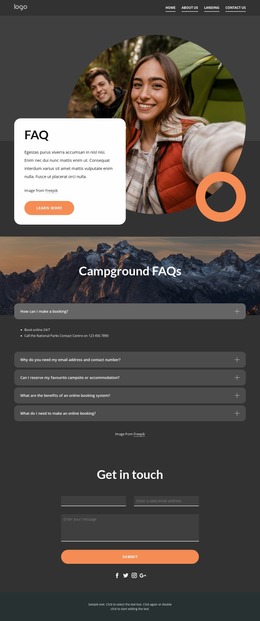 Campground faqs block - Website Mockup by Nicepage