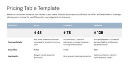 Pricing table for proposal page - Website Template by Nicepage