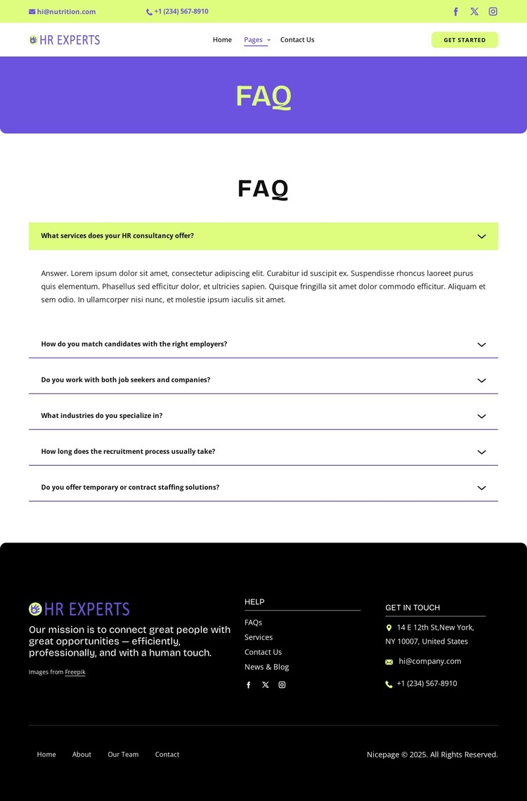 Recruitment FAQ - CSS Template by Nicepage