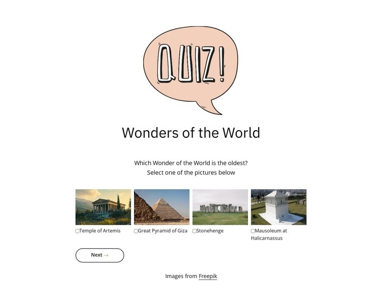 Wonders of the world quiz - Homepage Design by Nicepage