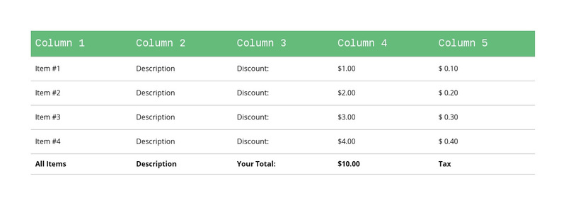 Classic Table With Green Header Wix Template Alternative